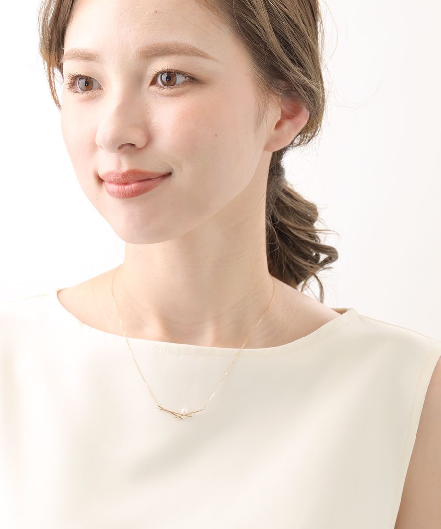 K10 YG アコヤパール×デザインバーネックレス LC-77【リュクス】 | リュクスコレクション,ネックレス（K10） | ヴァンテーヌ ...