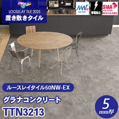 TTN3213 [グラナコンクリート] 500×500×5mm厚 ワックス不要 東リ 置き敷きタイル ルースレイ50NW-EX（Vol.2 ...