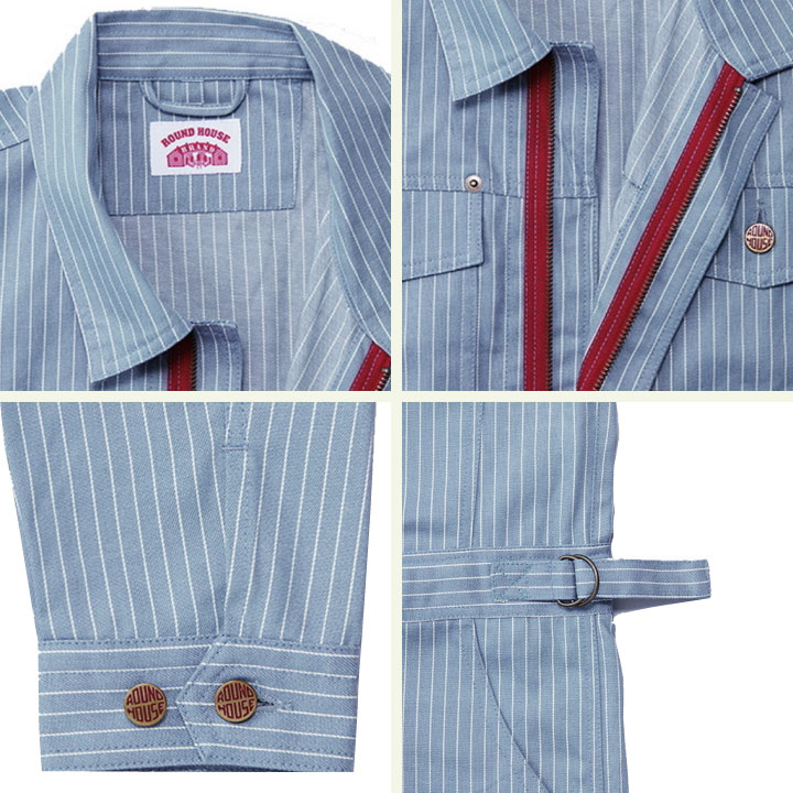 ROUNDHOUSE つなぎ 綿100% ストライプ ラウンドハウス カバーオール