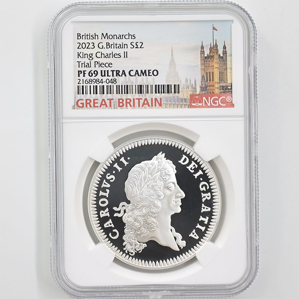 試鋳貨 2023 英国 君主 シリーズ チャールズ2世 2ポンド 銀貨 1オンス プルーフ NGC PF 69 UC 最高鑑定 完全未使用品 ...