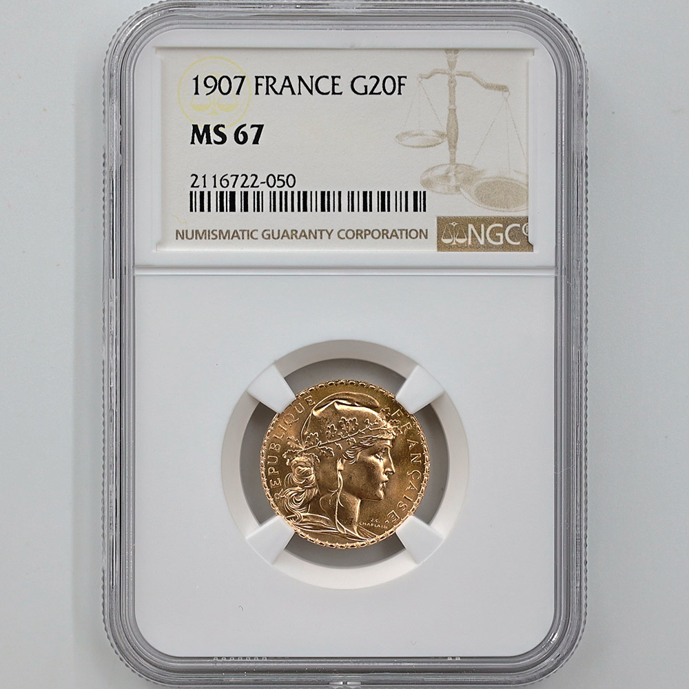 委託販売 1907 フランス マリアンヌ 20フラン 金貨 NGC MS 67 準最高鑑定 完全未使用品【ポイント・クーポン利用対象外 ...