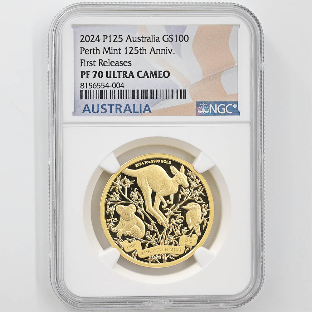 2024 オーストラリア パース造幣局創立125周年 100豪ドル 金貨 1オンス プルーフ NGC PF 70 UC FR 初鋳版 最高鑑定 ...