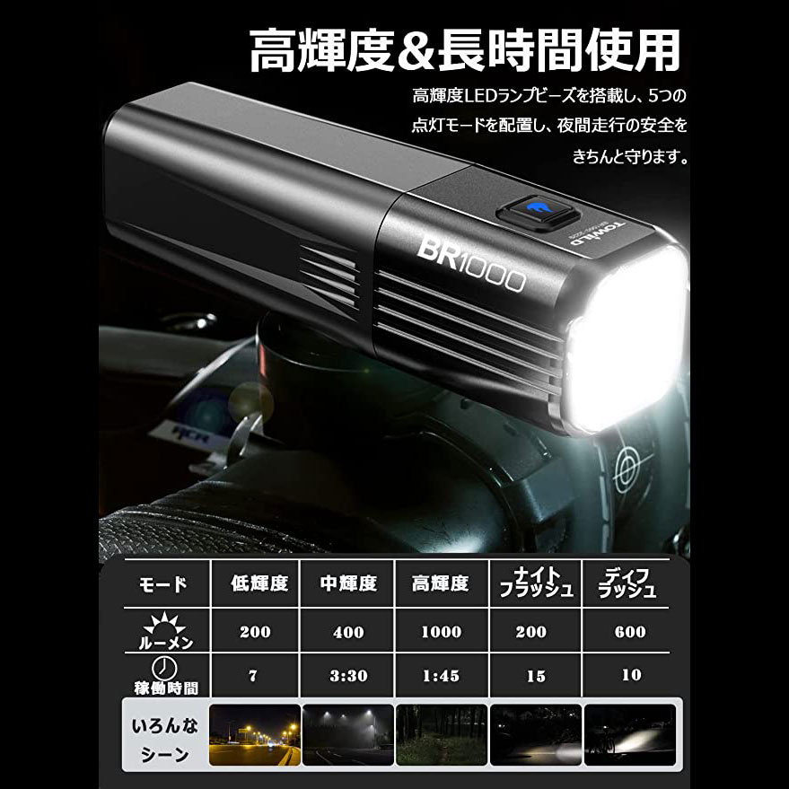トゥワイルド BR1000 ヘッドライト リモコン無し ブラック USB-TYPE-C充電 TOWILD | アクセサリー,フロントライト ...