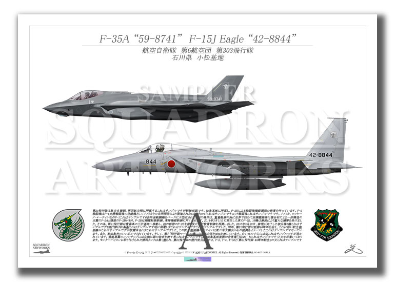 「F-35A ライトニングⅡ F-15J イーグル 2機ver 第303飛行隊 （A3サイズ Print)」アビエーションプリント通販｜STJ Import