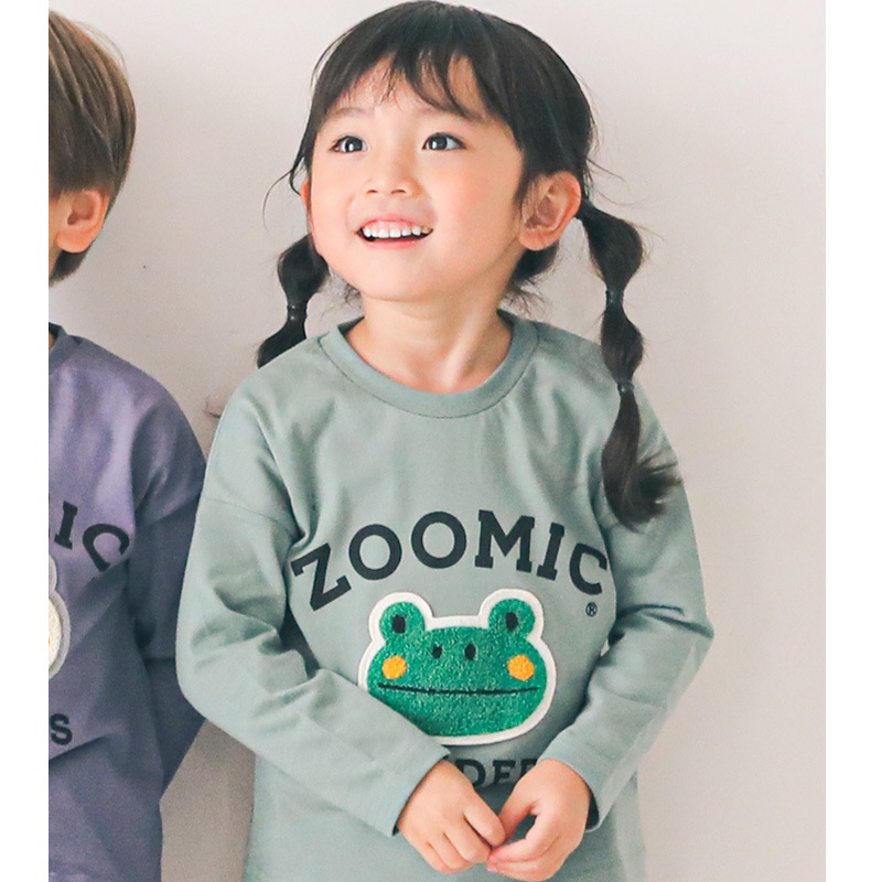 子供服 ロンT トップス ズーミック サガラ刺繍 天竺 長袖 Tシャツ ( 80-130cm)【ZOOMIC】 男の子 男子 女の子 女子 キッズ ベビー くま パンダ カエル かわいい ...