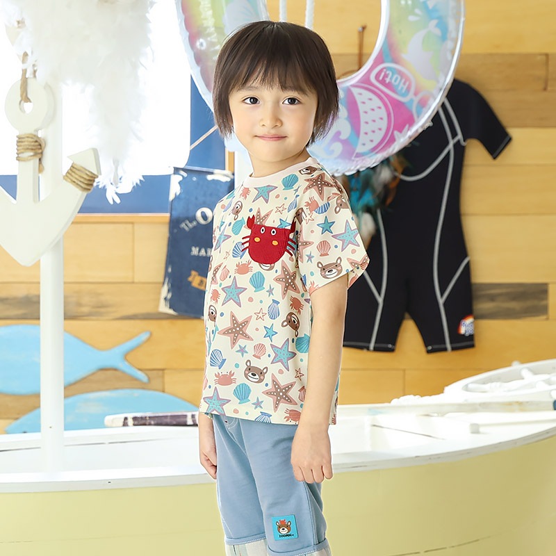 キッズ Tシャツ レトロポップ 半袖 男の子 女の子 トップス 【 ZOOMIC ズーミック 】 子供服 ベビー服 切替 プリント バックプリント パイン フルーツ おもしろ かわいい くま ...