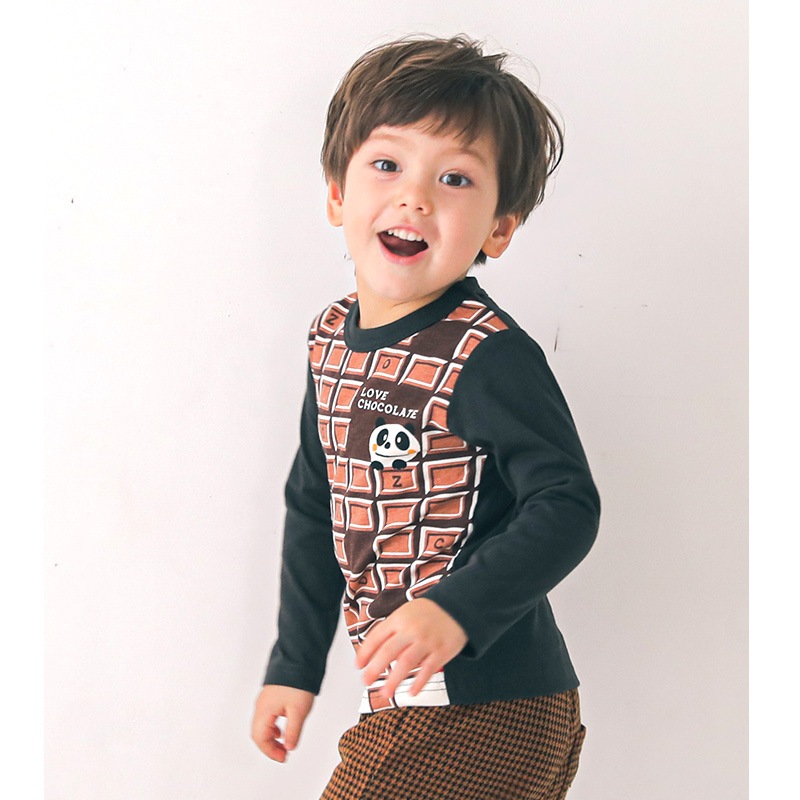 子供服 ロンT トップス 男の子 ズーミック チョコレート プリント 天竺 長袖 Tシャツ ( 80-130cm)【 ZOOMIC 】 キッズ ベビー くま パンダ かわいい おしゃれ 秋物 ...