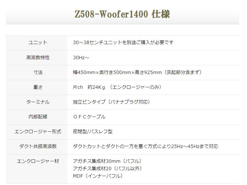 Z508-Woofer1400 (10月末納期) | すべての商品 | 音工房Z